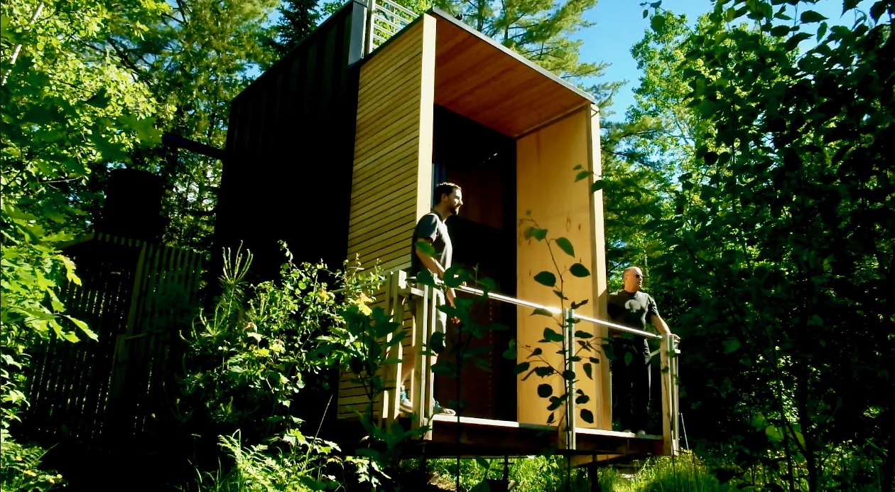 Vertical lake-cabin with collapsible rooms, roof deck for 10K ...